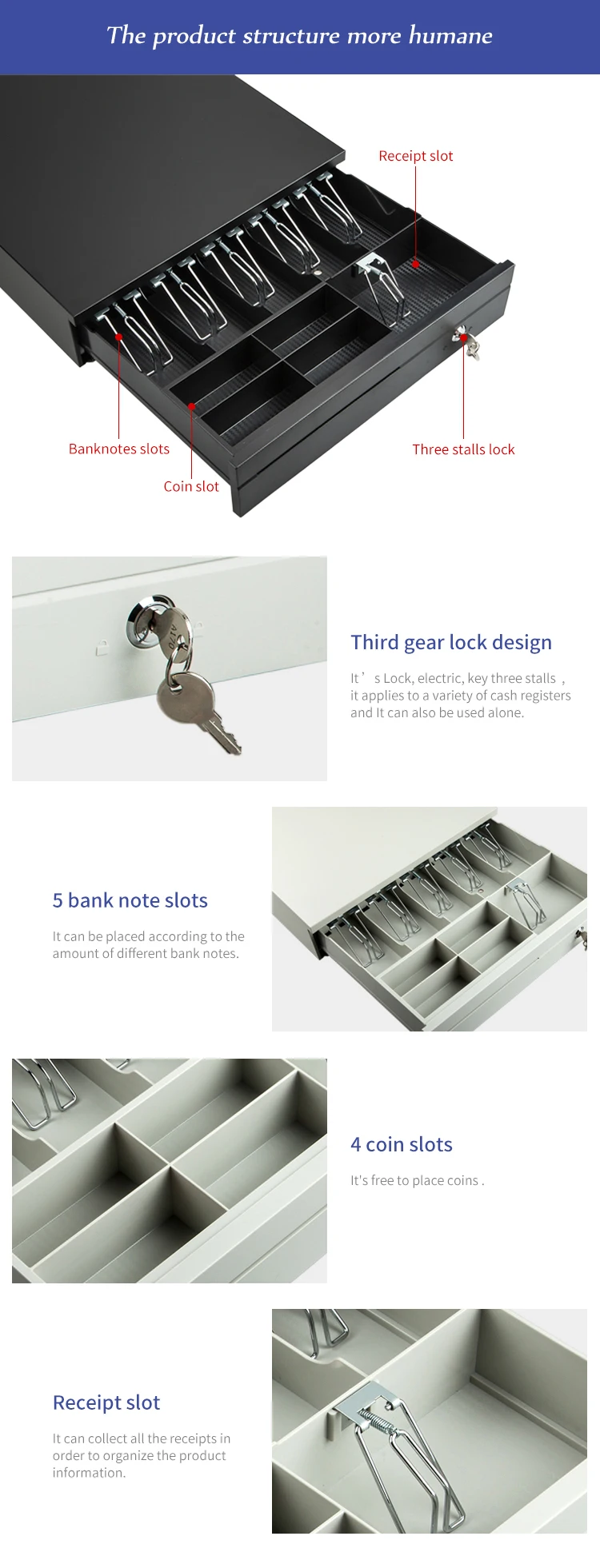 Black/white Cash Drawer Of Cashier,Steel Heavy Duty Rj11 Key-lock ...