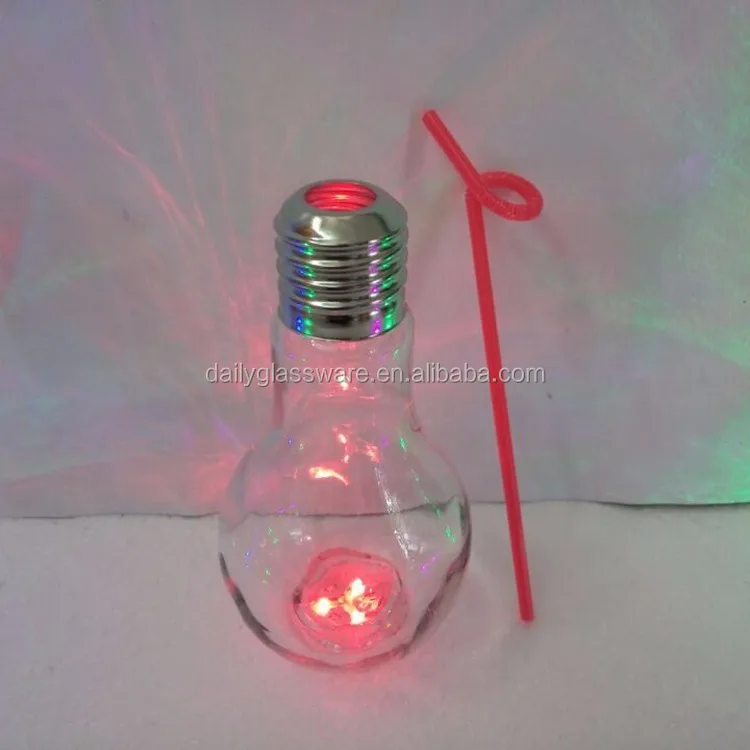 Creative 400ml Light Bulb Shaped Glowing Jar Glass Bottle For Beverage ...