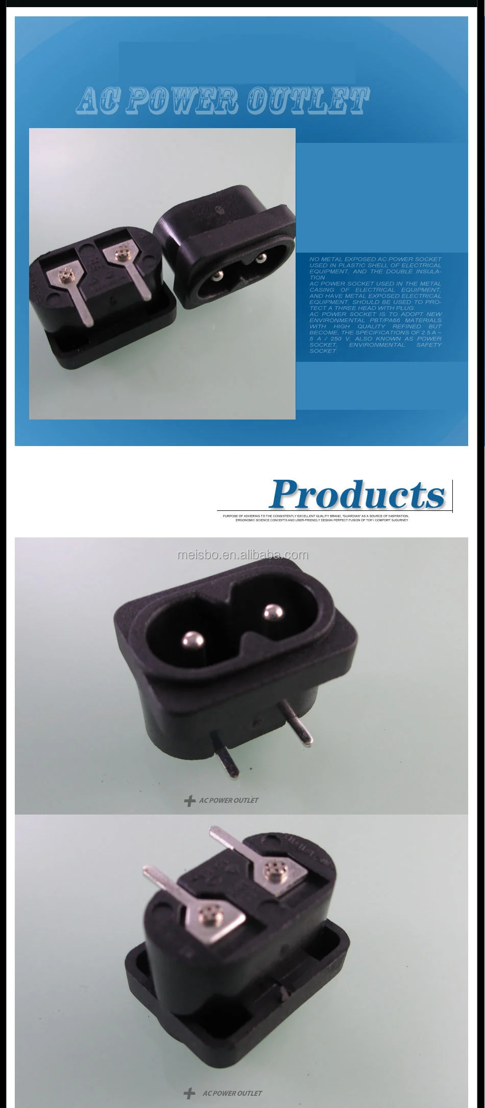 High Quality 250v 2.5a 2pins Pcb Mount Inlet Ac Power Plug Wall Socket ...