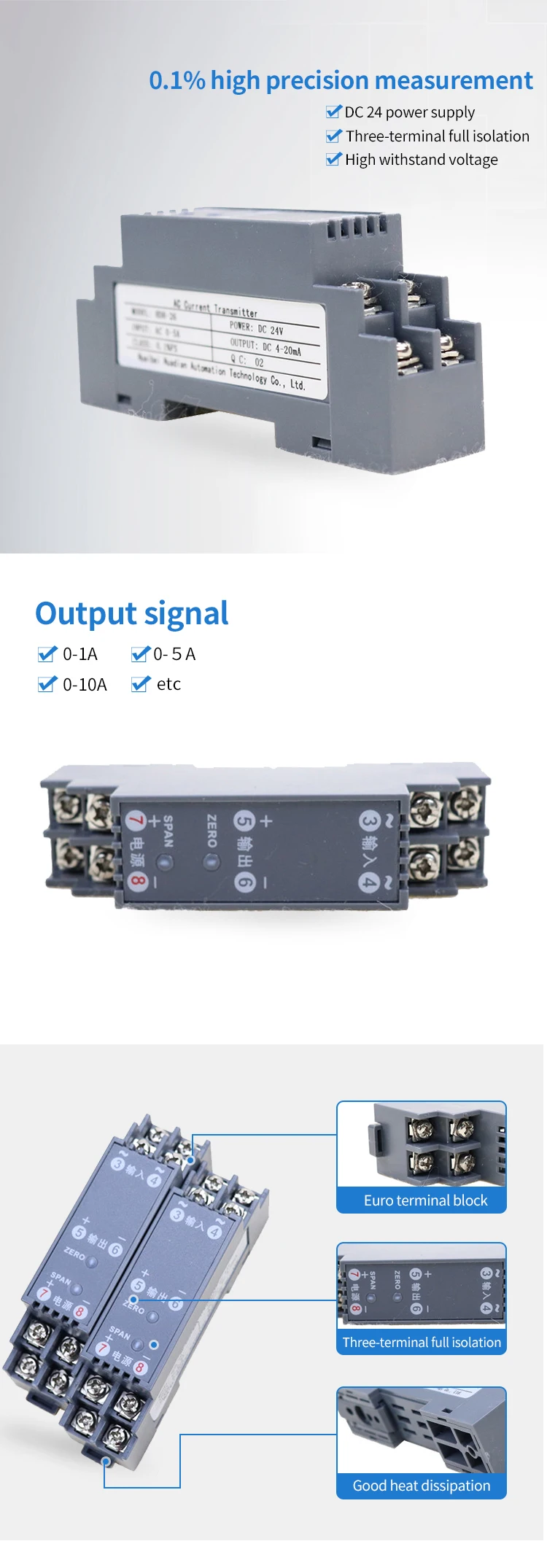 4-20ma Dc Output Current Transmitter / Transducer - Buy 4-20ma Dc ...