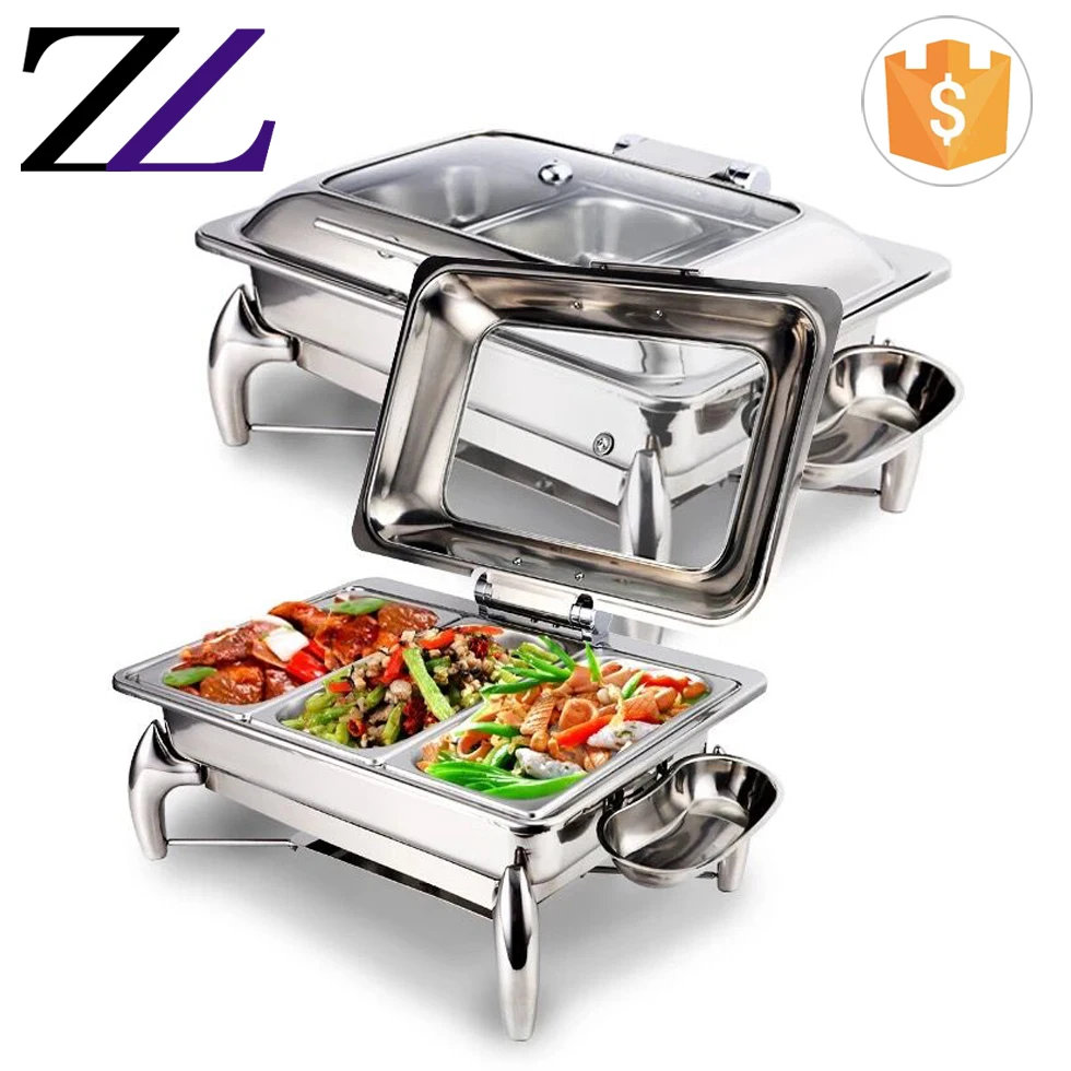 9l Shaffing Dish Hydraulic Glass Lid Oblong Stainless Steel Catering ...