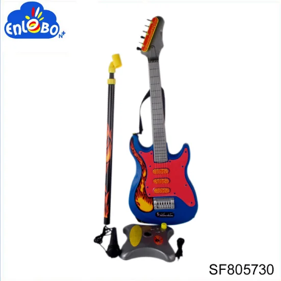 Rock Plastic Music Toy Guitar Set With Stand And Microphone For Kids ...