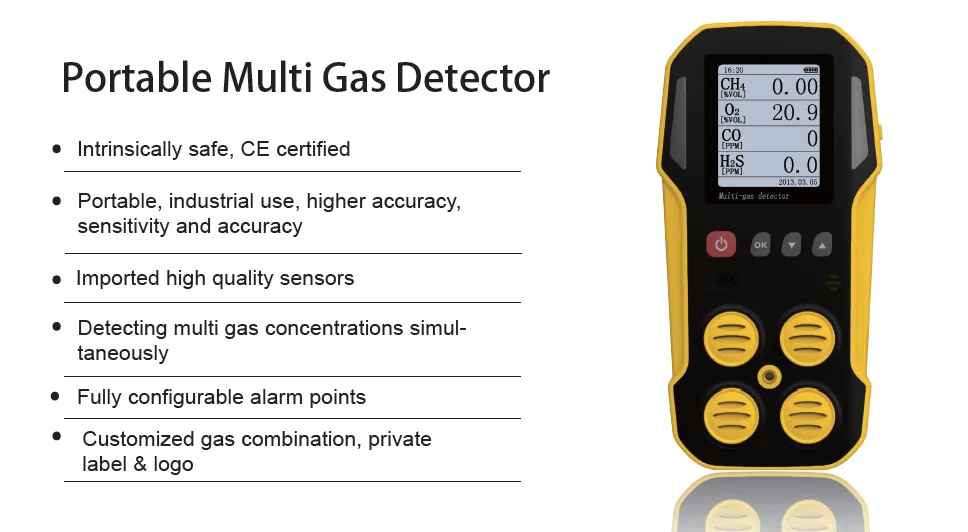 Portable Industrial Multi 5 Gas Detecting Monitors