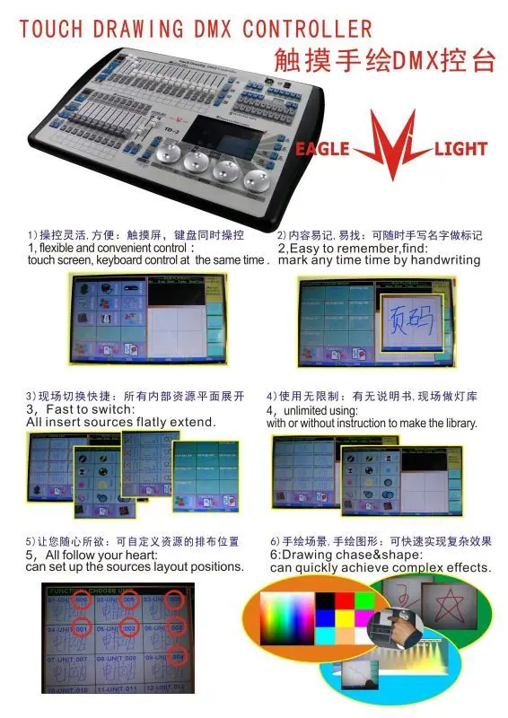 Touch Screen 1024 Lighting Console for Stage Lights Drawing