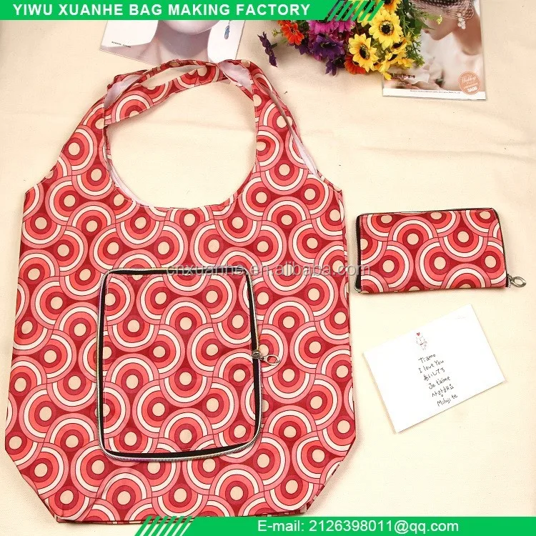 Eco-friendly Nylon Tote Bag Folding Pouch With Zipper Front Pocket ...