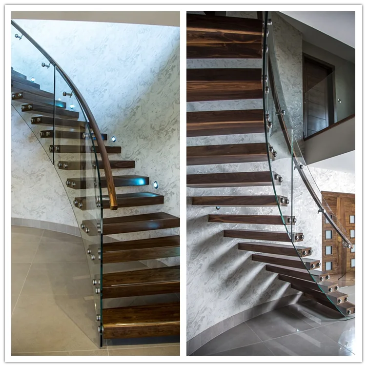 Customized Glass Railing Hidden Stringer Floating Stair Case - Buy ...