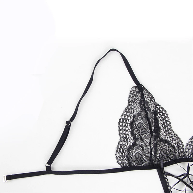 Plus Szie See Through Black Mesh Lace Woman Sexy String Teddy Lingerie