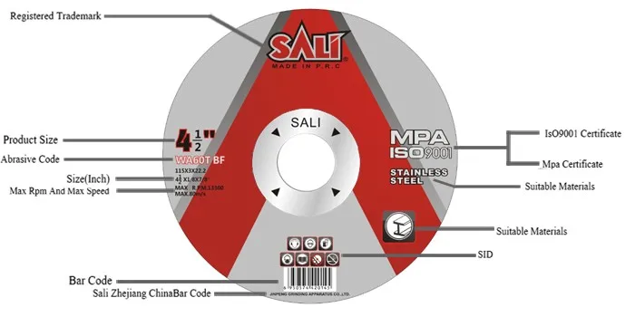 Sali 115x1.6x22.2mm Competitive Price 4.5" Stainless Steel Cutting Disc ...