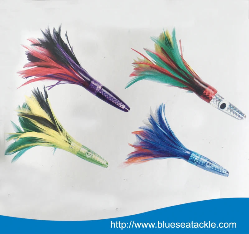 Offshore Fishing Bullet Teasers Squid Lures Saltwater Trolling Feather ...