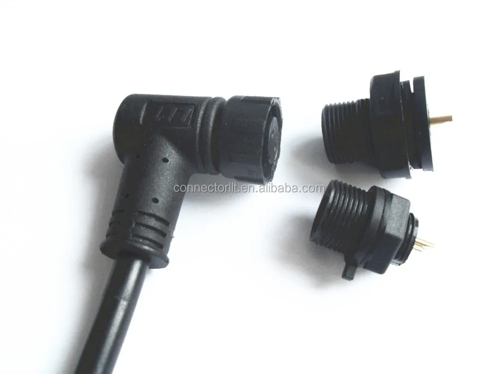 M14 Waterproof Right Angle Cable Connector 2 3 4 Pin Male Panel Mount ...