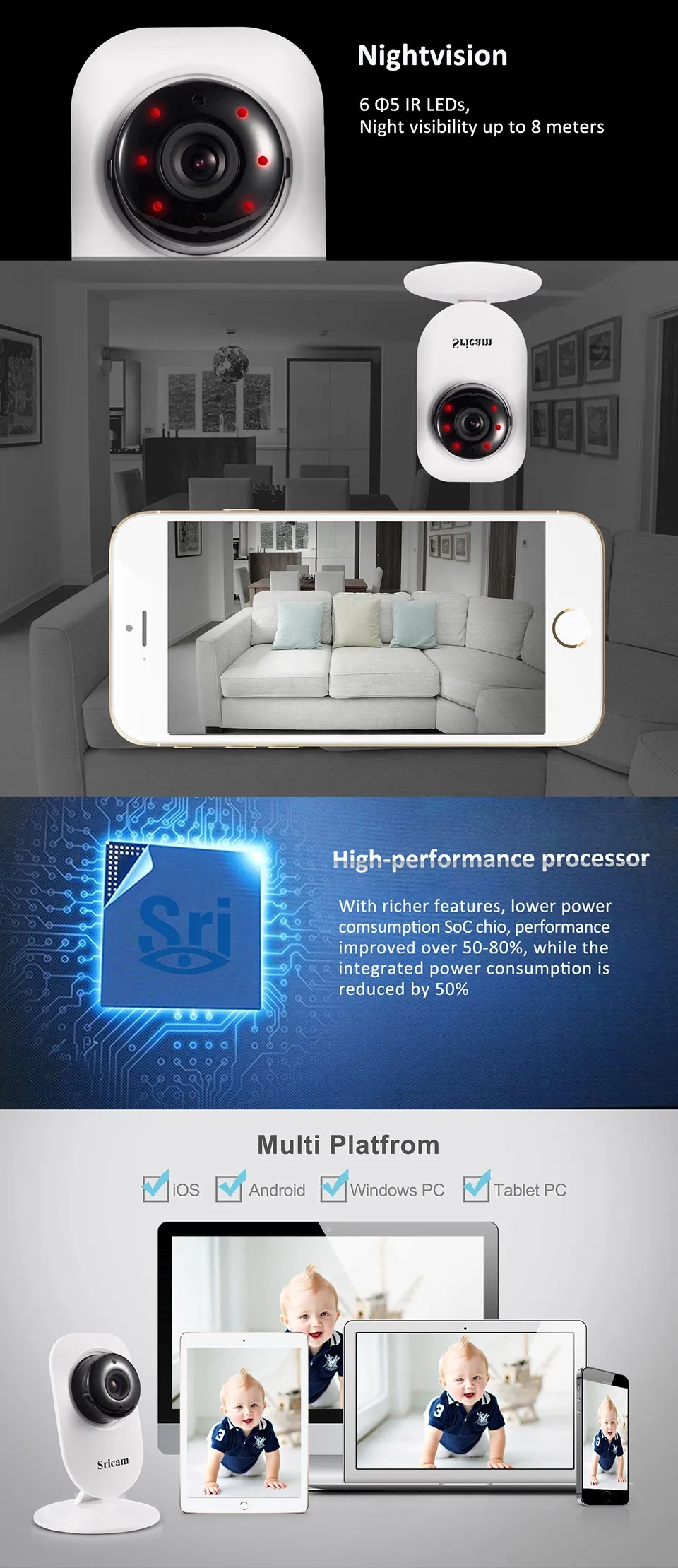 Sricam Sp009b Oem/odm Wireless Wifi Ip Camera Sricctv Hd Night Vision ...