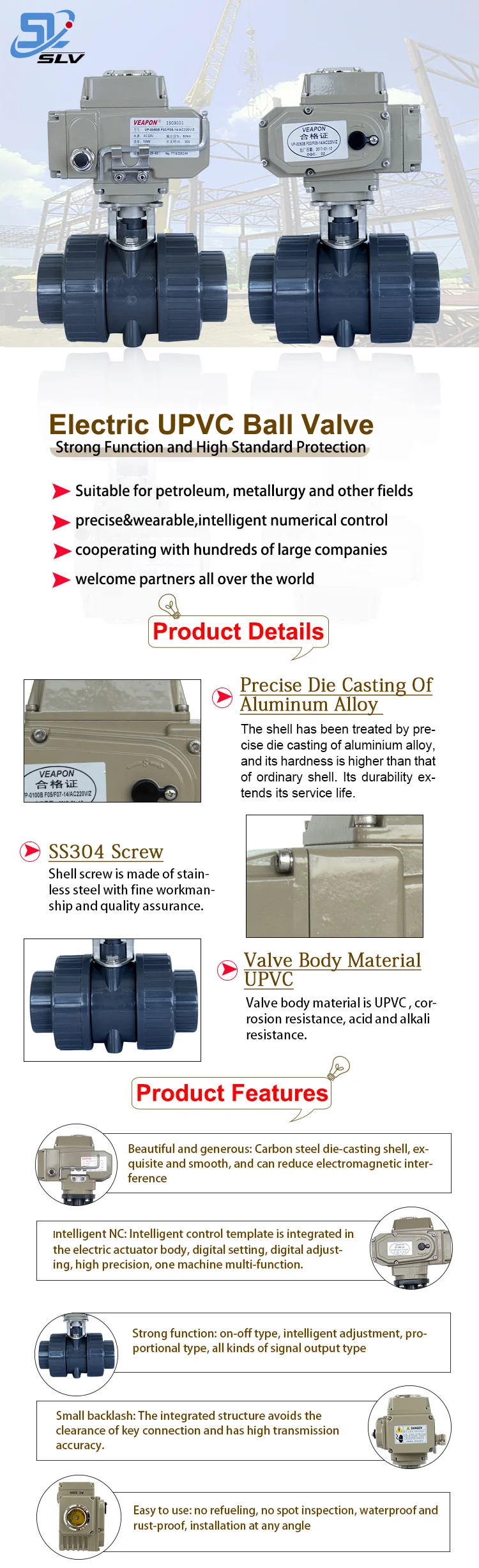 PVC Electric Actuator Float Ball Valve Factory True Union Thread 2-way ...