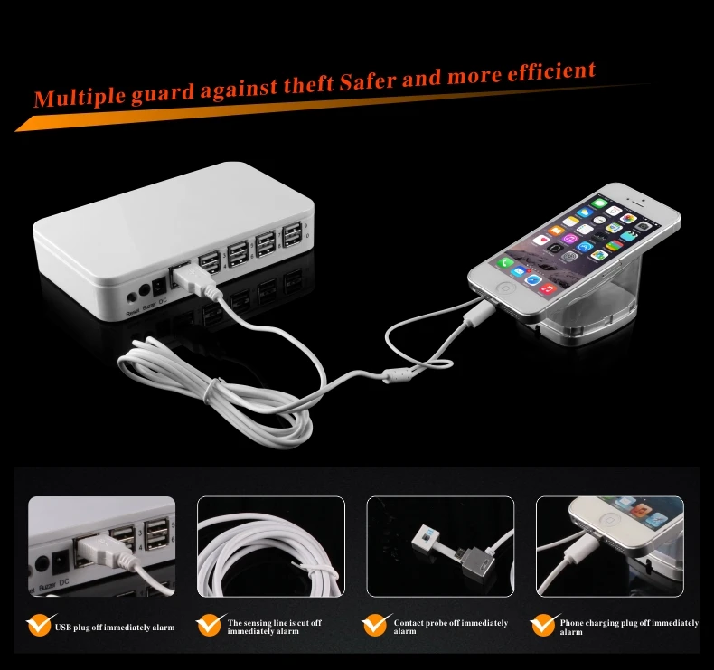 6 Usb Ports Security Device Mobile Shop Cell Phone Anti-theft Alarm ...