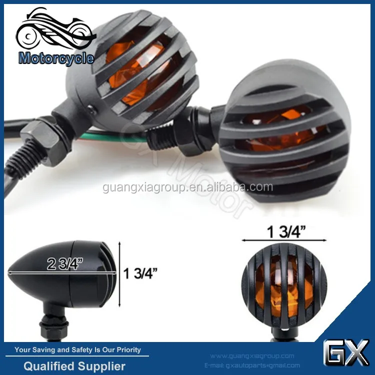 Metal Led Grilled Vintage Custom Motorcycle Mini Bullet Turn Signal ...