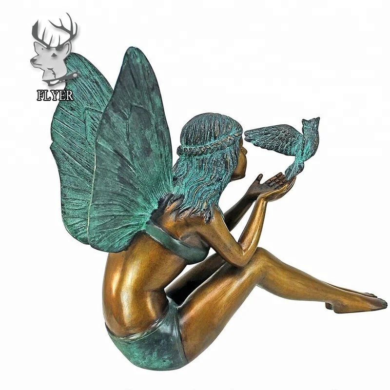 Garden Decoration Life Size Bronze Fairy Sculpture With Bird - Buy ...