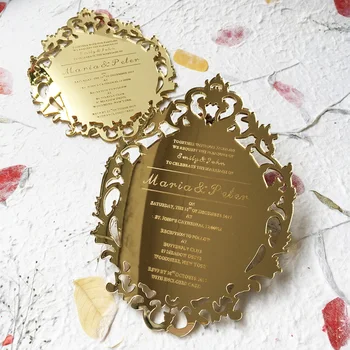 Luxury Vintage 5x7inch Engraved Golden Mirror Acrylic Wedding ...