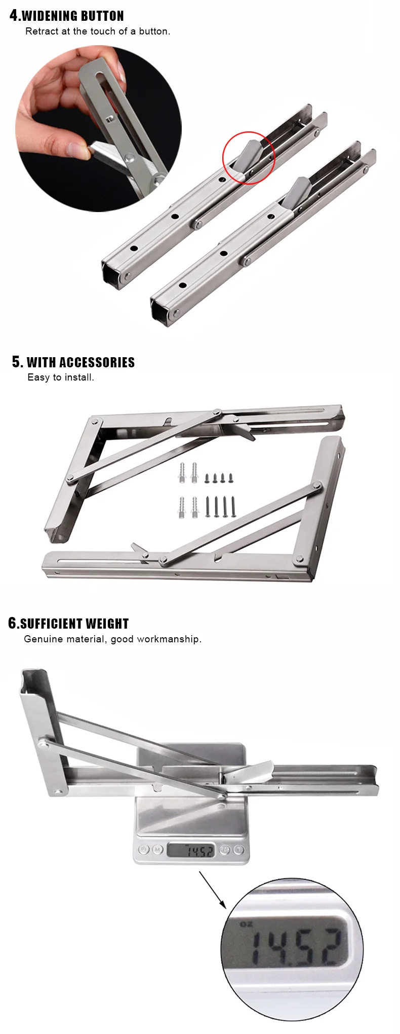 Stainless Steel Pull down Shelf Hardware - Standard L Brackets