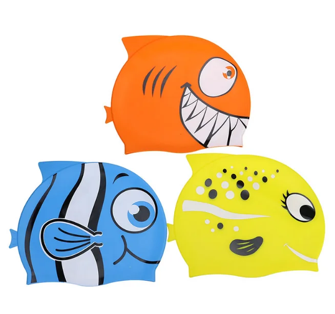 Factory Price Smart Cartoon Print Fish Shape Kids Silicone Swim Cap For ...