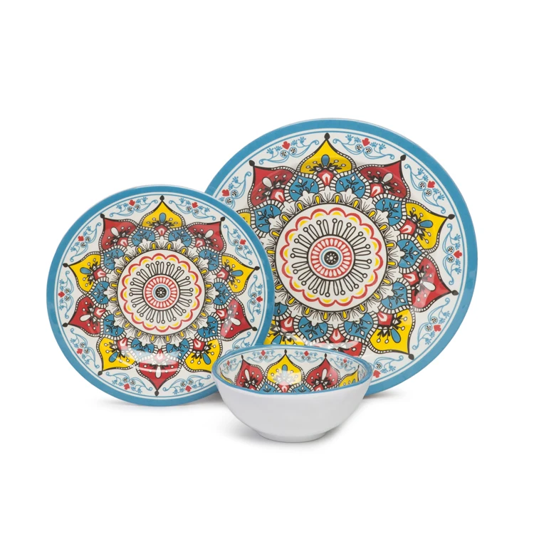 Western Style Flower Decal Printed Unbreakable Melamine 72 Pcs Dinner ...