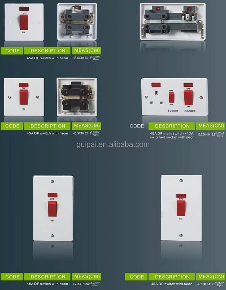 2 Gang Double 13a Single Pole Wall Switch Socket For Saudi Arabia ...