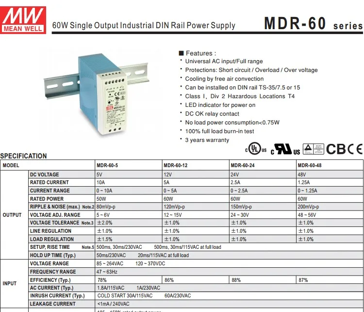 Mean Well Mdr-60-12 60w 12v Din Rail Power Supply - Buy 60w 12v Din ...