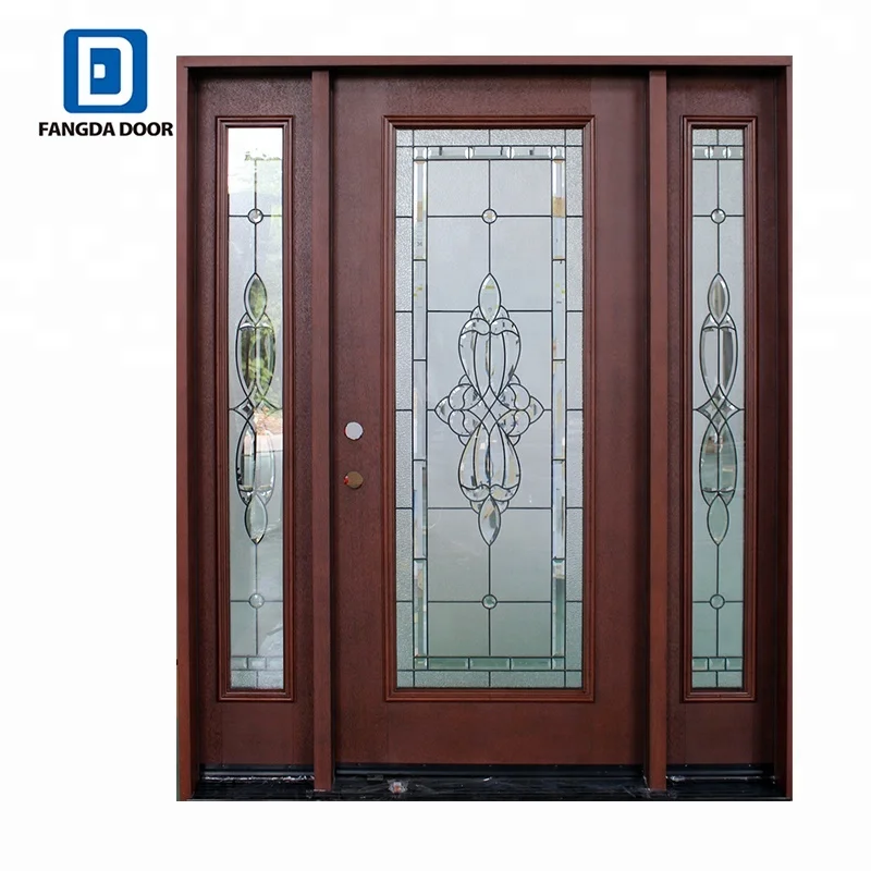 Fangda Decorative Glass Full Lite Fiberglass Oak Doors