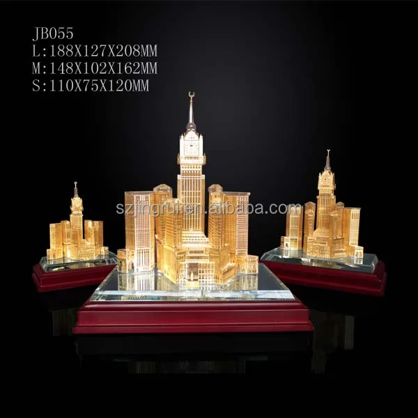Wooden Base Makkah Royal Clock Tower And Mosque Set Crystal Metal ...
