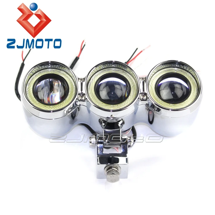 Zjmoto Chrome Triple Head Lights Chopper Headlight Led Motorcycle ...