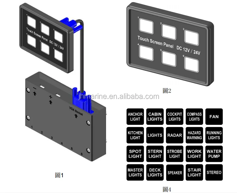 6 Gang Led Back Capacitive Touch Screen Panel Boat Caravan Switch Panel ...
