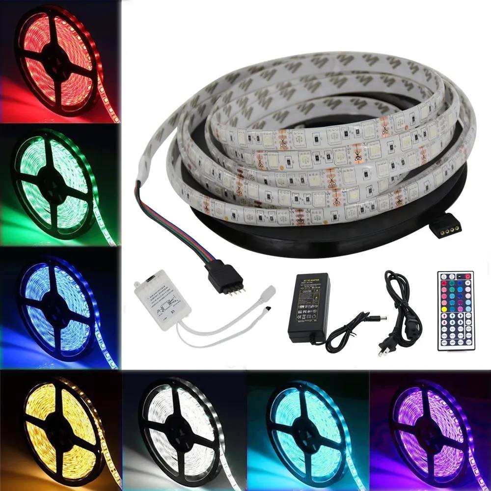 RioRand 16.4FT SMD 5050 Waterproof LEDs RGB Flexible LED Strip Light ...