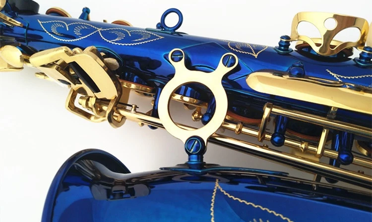 High Quality Blue Painting Colored Saxophone Alto with Gold Keys