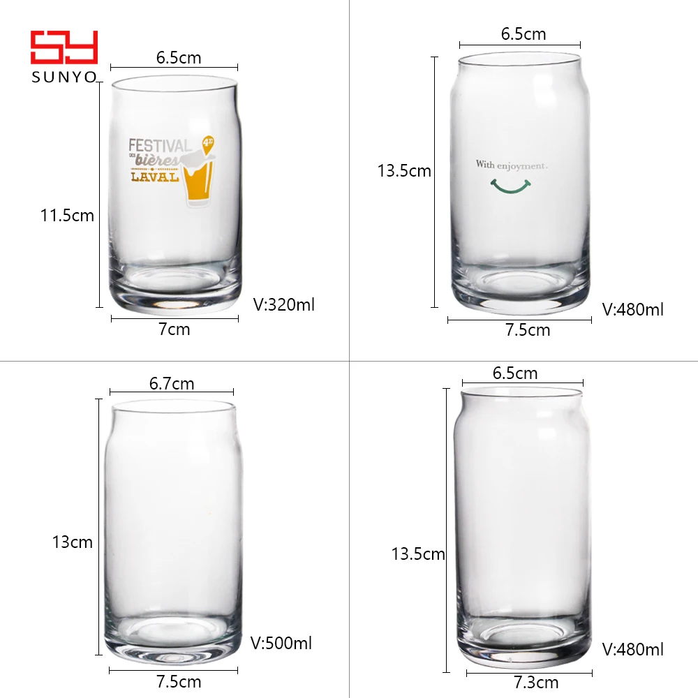 Wholesale Handmade 12oz Hand Blown Etched Logo Custom Beer Can Glass 