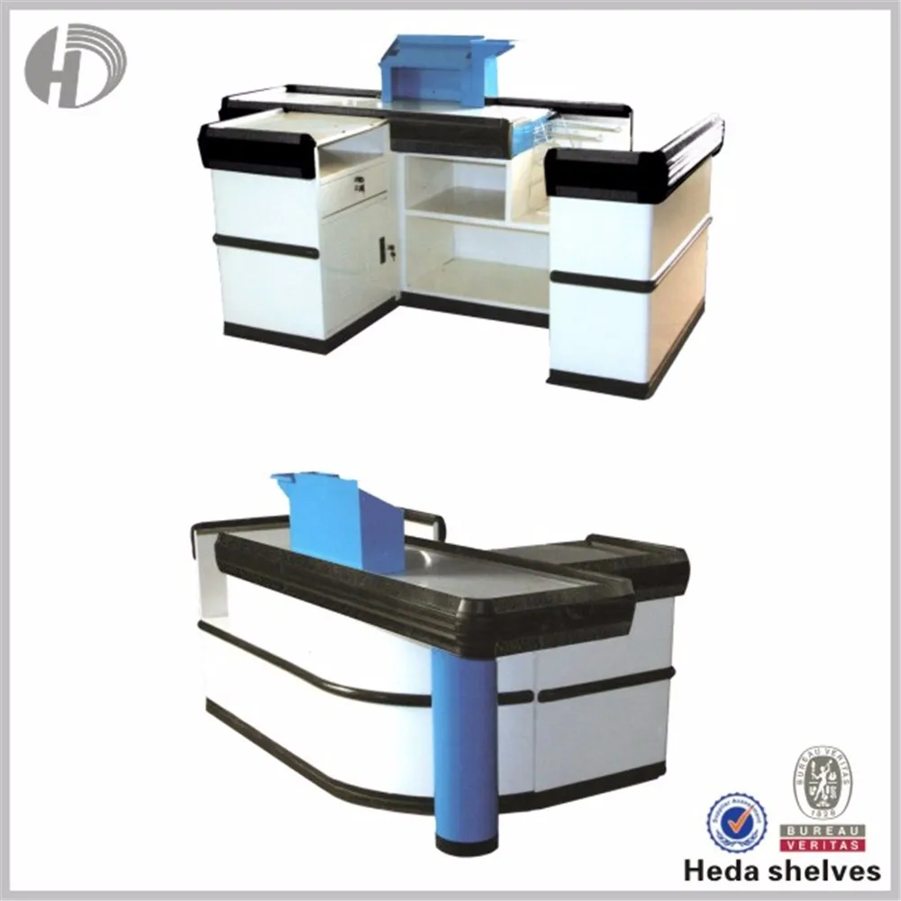 Comptoir de caisse moderne en MDF et acier inoxydable pour supermarché