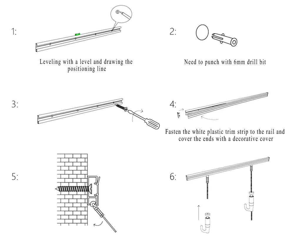 Extruded Aluminium Profile Picture Hanging System T100-A-ST-200CM