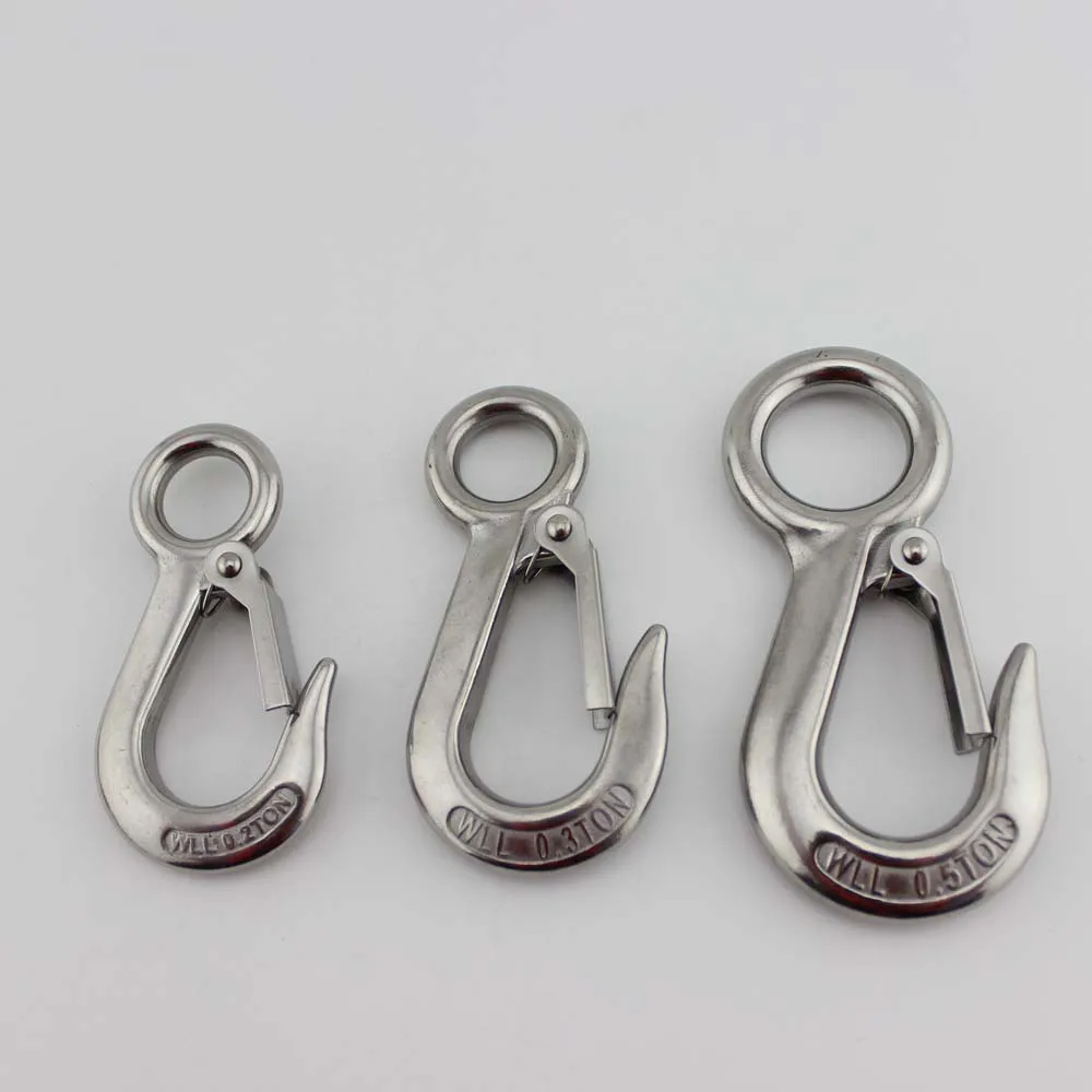 Heavy Duty Stainless Steel Large Eye Spring Latched Lifting Crane Hook ...