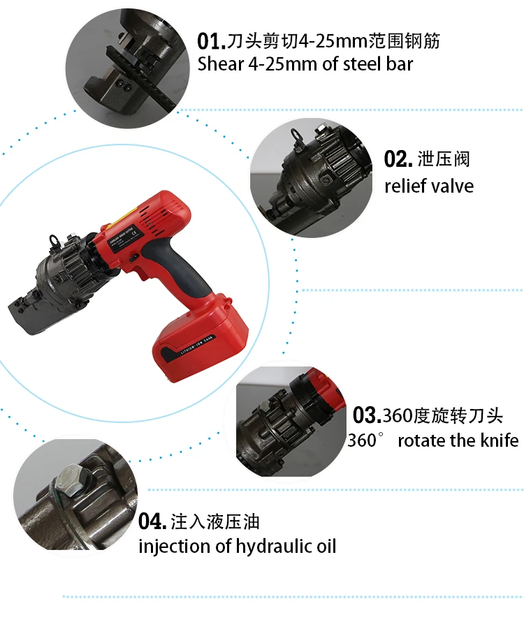 Portable Hydraulic Electric Cordless Rebar Cutter Ce Iron Plate Manual ...