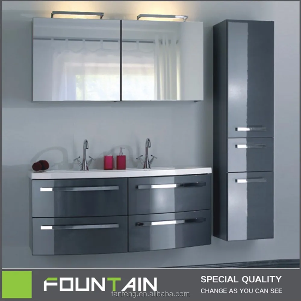 Germany Style Glossy Gray Mdf Vanity Cabinet Double Resin Basin Sink ...