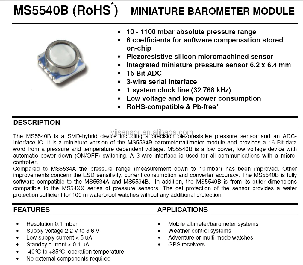 Yjj 0-1 Bar Ms5540c Altimeter Pressure Sensor Digital Pressure And ...