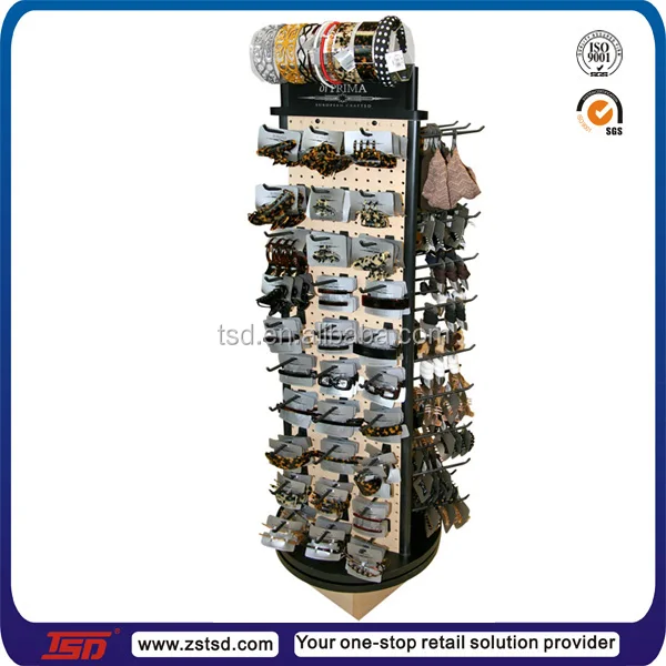 Floor Standing Wood Metal Pegboard - Rotating Display Stand