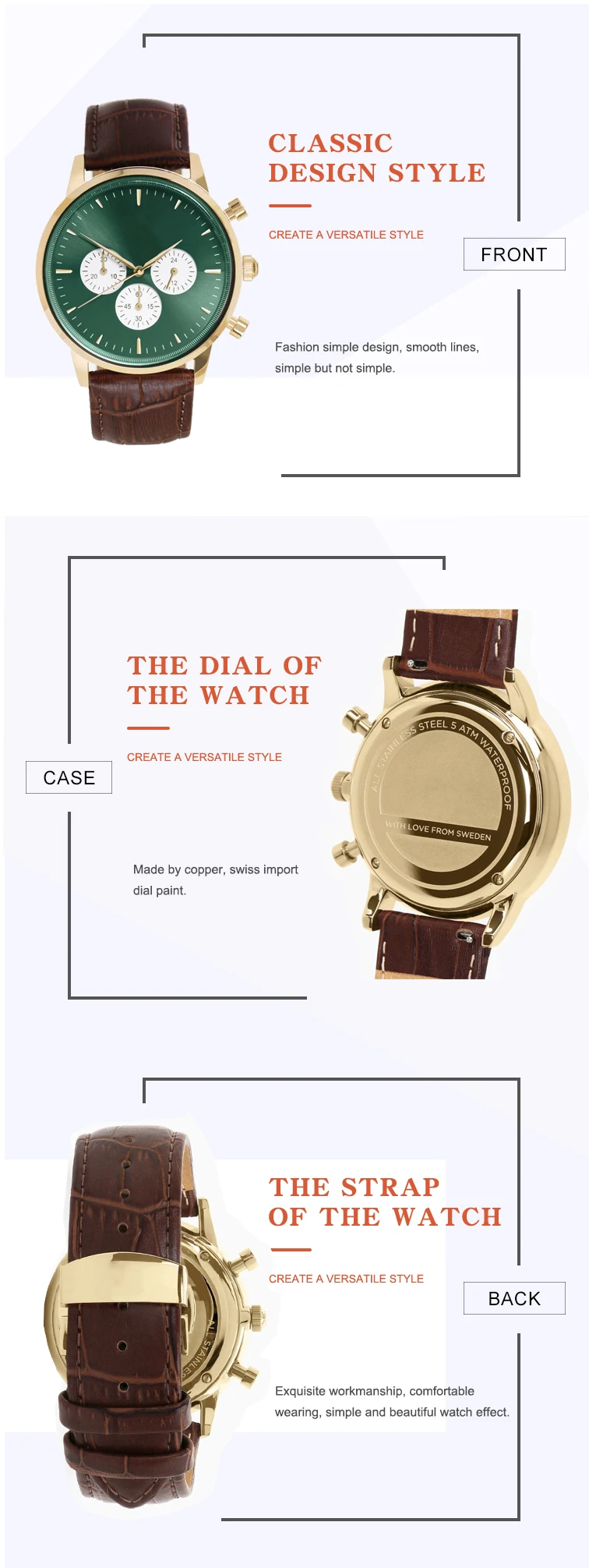 Chronograph Watch for Men - 5ATM Water Resistant Stainless Steel ...
