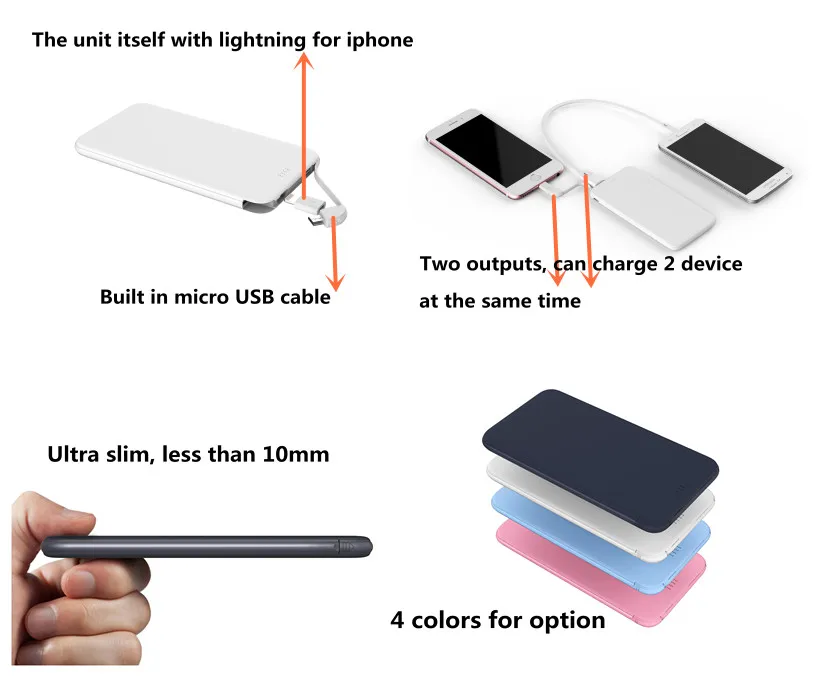 Promotional Powerbank 4000 Ultra Thin Built-in Cable Credit Card Size ...