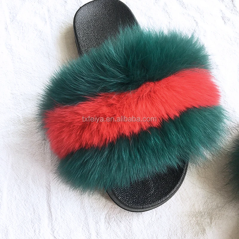 Summer Custom Shoes Women Real Fox Fur Slides Sandal Fur Sandals - Buy ...