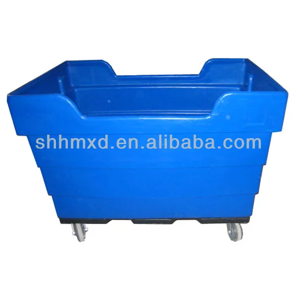 Blue Plastic Laundry Trolley for Hotels - Durable & Resilient