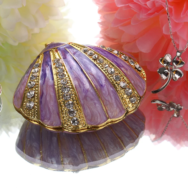 H&d Shell Shape Trinket Box Hinged Jewelry Bejeweled Trinket Boxes Ring ...