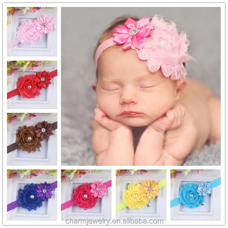 New Grosgrain Ribbon Baby Headbands Boutique Flower +girls Elastic Hair ...