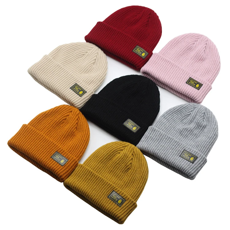 Wholesale Plain Custom Unisex Winter Knit Hat Beanie With Leather Logo wholesale-plain-custom-unisex-winter-knit-hat-beanie-with-leather-logo