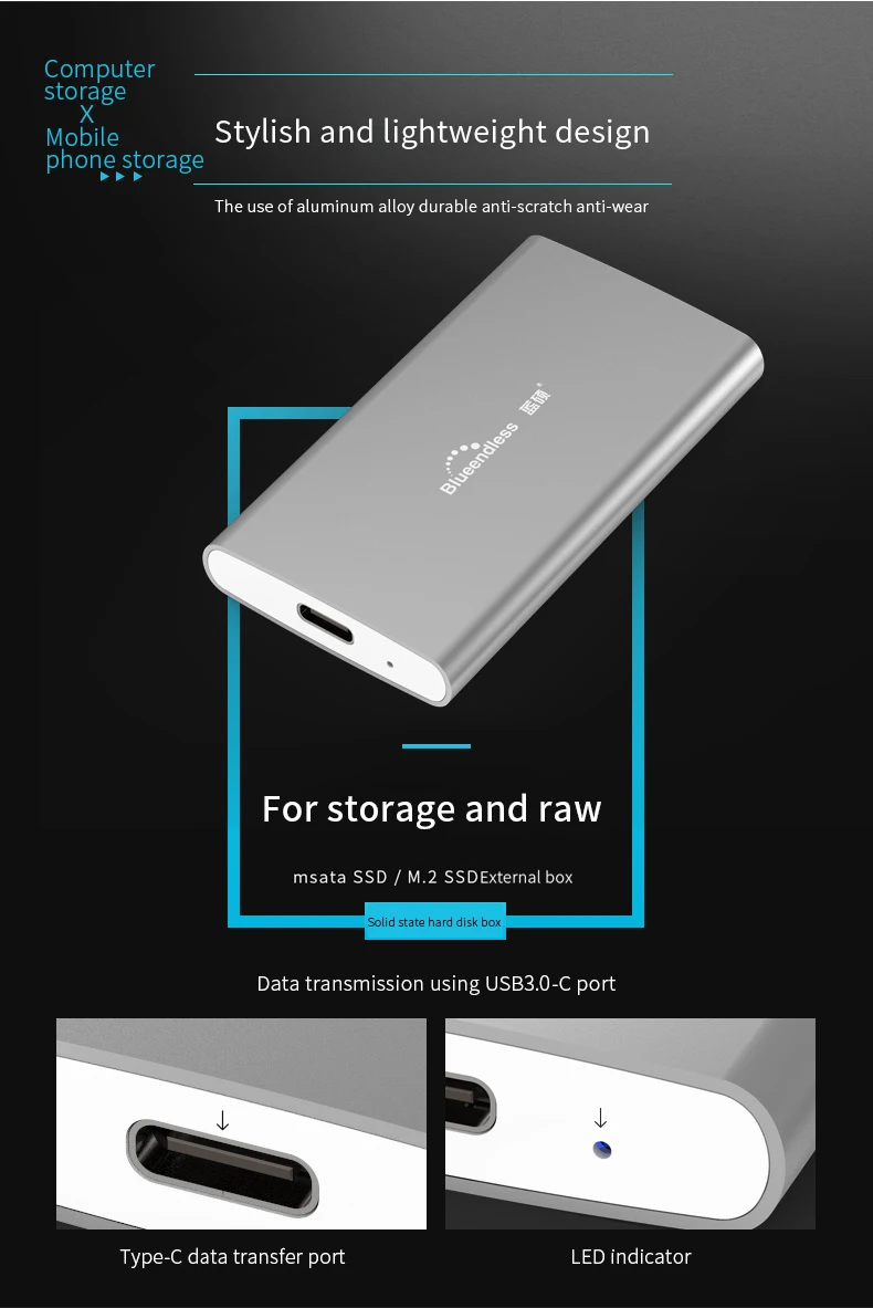 Ssd M.2 2280 Case In M2 Sata External Ssd Drive Enclosure Micro Usb 3.0 ...