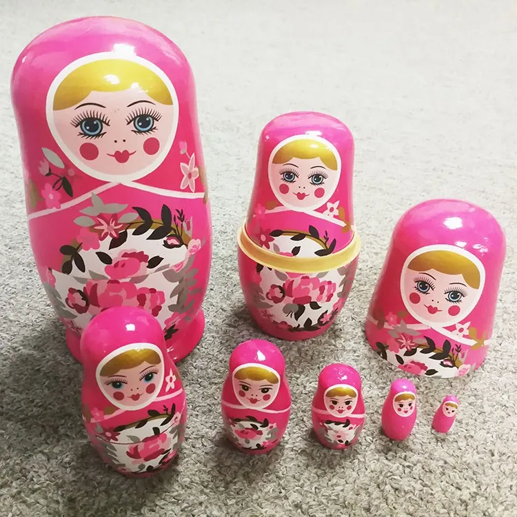 Wooden Russian Nesting Dolls Matryoshka Wood Nested Stacking Dolls ...