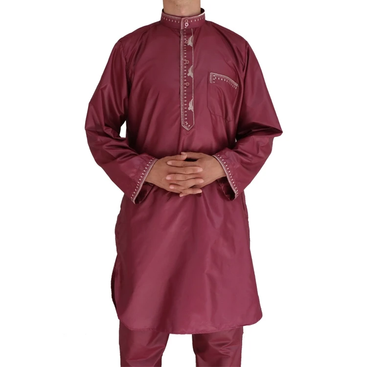 Promotional 2pcs With Pants Mercerized Velvet Kaftans Muslim Red Thobe ...