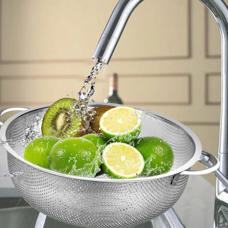 Stainless Steel Kitchen Colander Flat Strainer With Two Handles - Buy ...